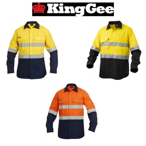 NEW! King Gee Workcool 2 Hi Vis Reflective Spliced Shirt Long Sleeve ...