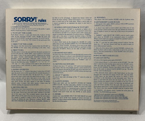 🎲 1972 SORRY! game by Parker Brothers - Vintage REPLACEMENT BOX ...
