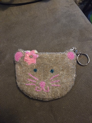 Beaded cat coin purse with zipper and keychain. | eBay