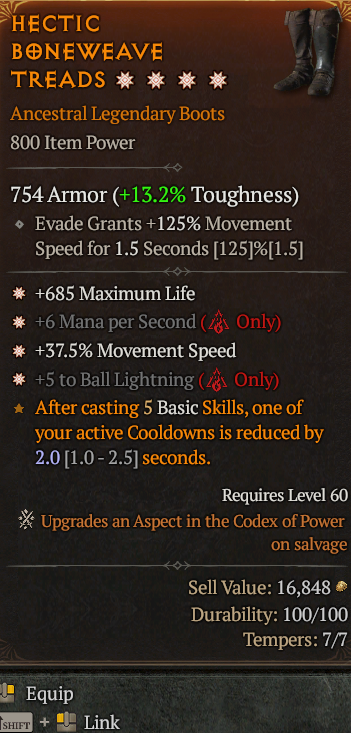 Diablo 4 S11 Boots 4GA Max life Mana per second movement speed Ball ...