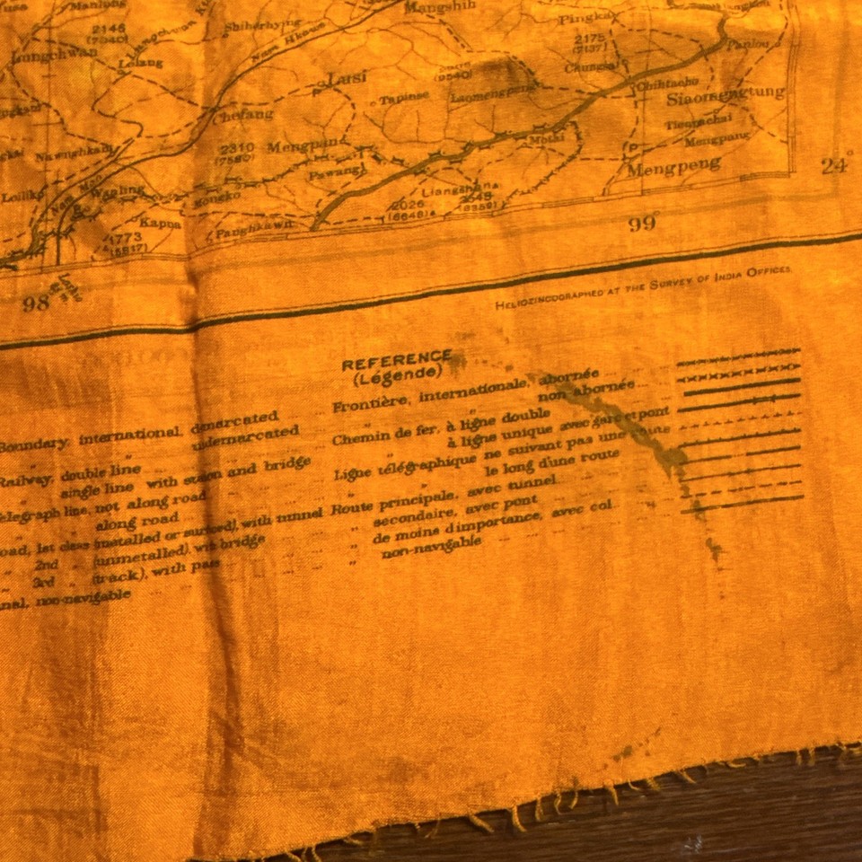 WW2 RAF Escape Map Rare Orange Silk Burma Chindits Double Sided c1944 ...