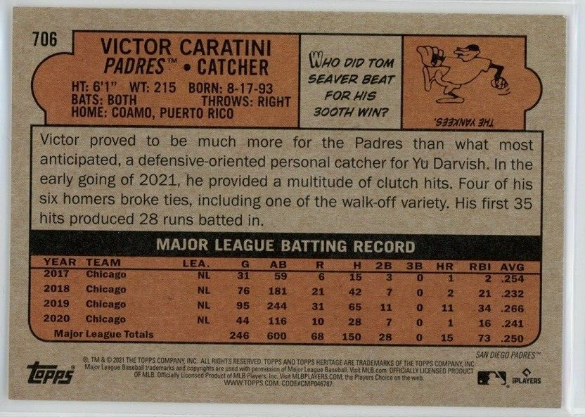 2021 Topps Heritage High Number Baseball Victor Caratini SP #706 | eBay