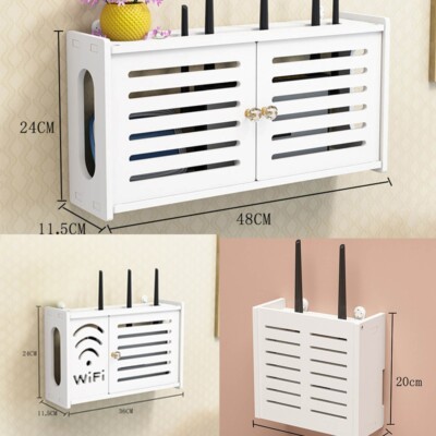Wifi Router Rack Box Shelf Storage Wall Mounted Wireless Bracket Cable ...