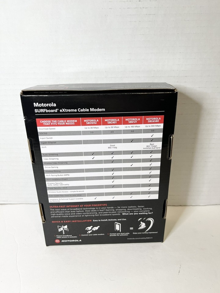 Motorola SB6121 SurfBoard eXtreme High Speed Gaming Cable Modem Docsis ...