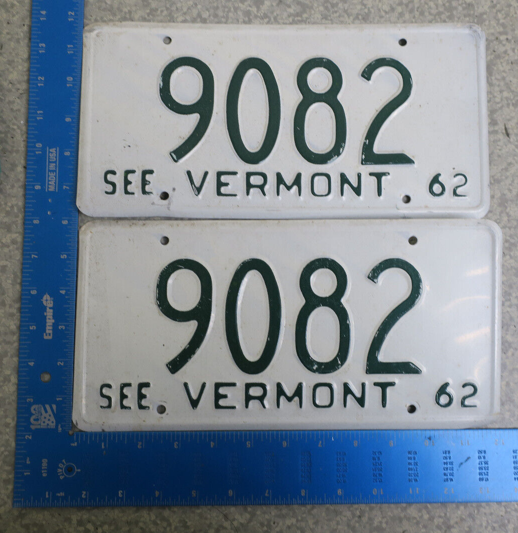 1962 62 VERMONT VT LICENSE PLATE TAG PAIR SET - 9082 FOUR DIGIT PAIR | eBay