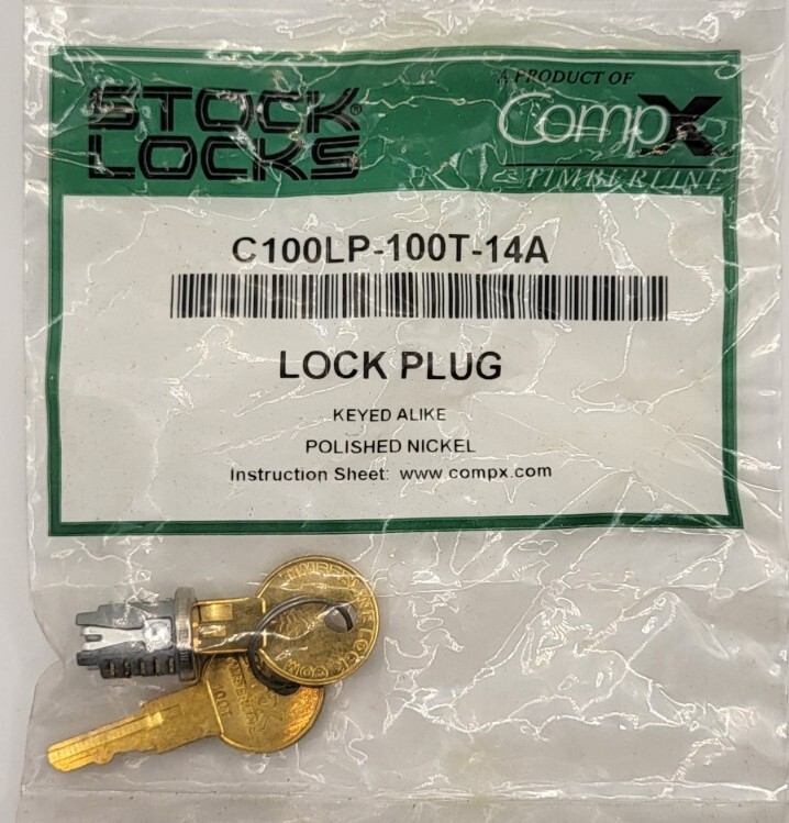CompX Timberline C100LP Lock Plug In Nickel Finish, Comes With 2 Keys ...