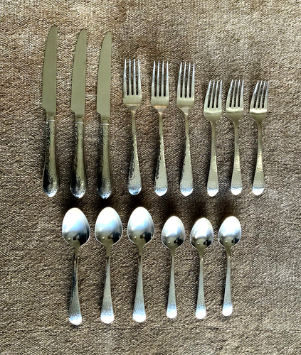 REED & BARTON STAINLESS FLATWARE HAMMERED ANTIQUE GLOSSY PATTERN,3 PLC ...