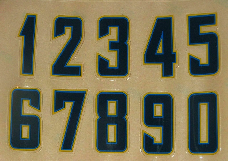 SAN DIEGO CHARGERS Football Helmet Numbers Decals Sheet #0-9 MINI Size ...