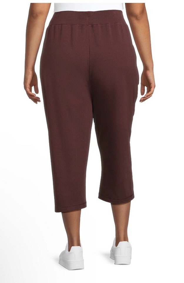 ATHLETIC WORKS Womens Capris Size 3X 24W-26W Pocket Stretch Burgundy ...