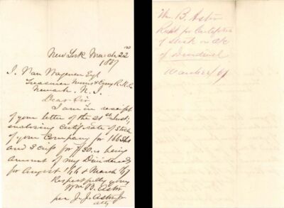 Autographed Letter signed by William Backhouse Astor Sr. - 1867 dated ...