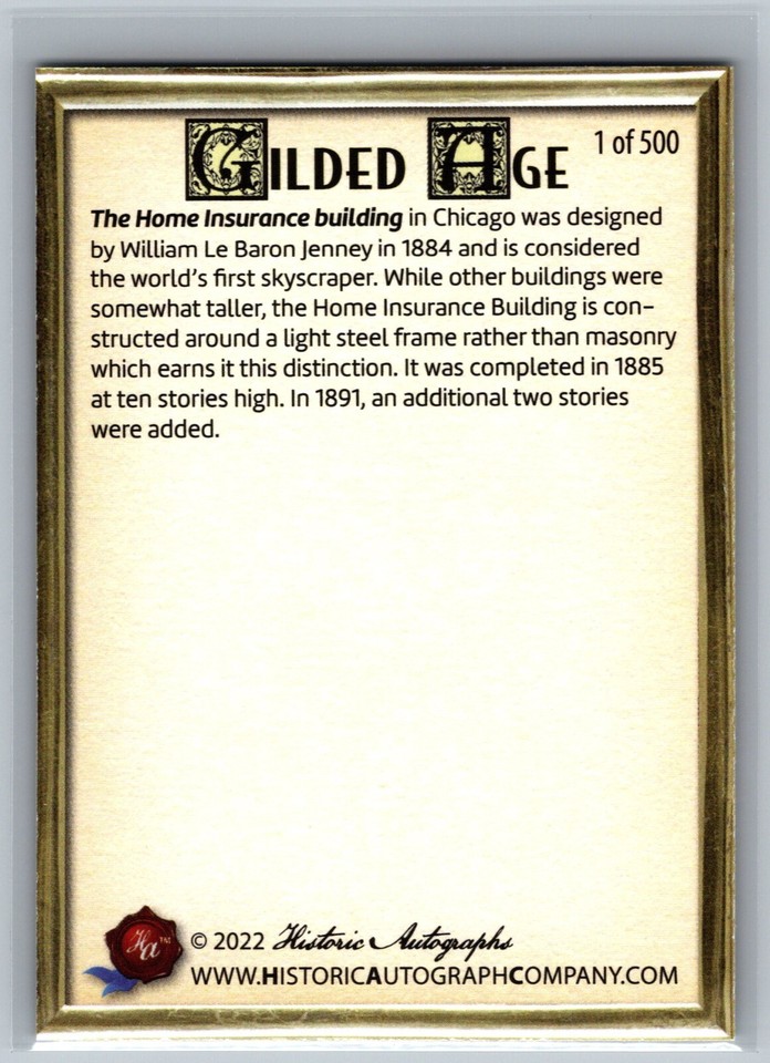 Home Insurance Building 2022 Historic Autographs Gilded Age RADIANT ...