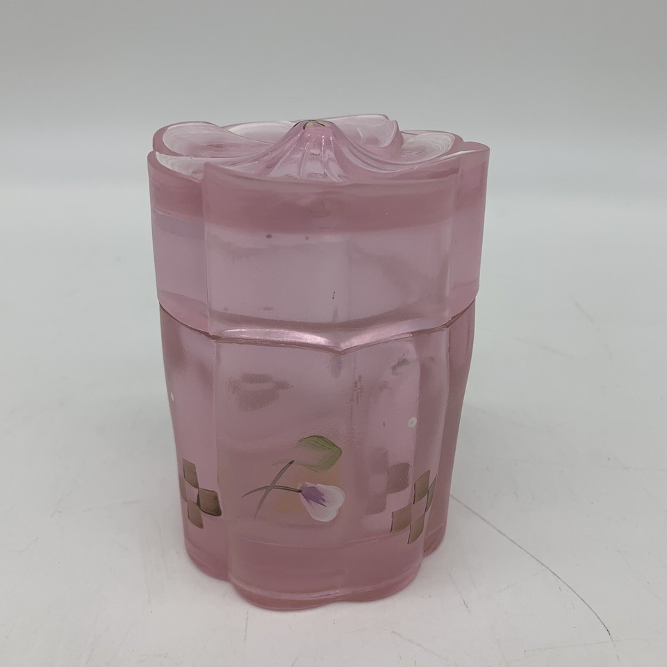 Fenton Art Glass Hand Painted Trinket Box Pink Chiffon Opal W/ OG Box ...