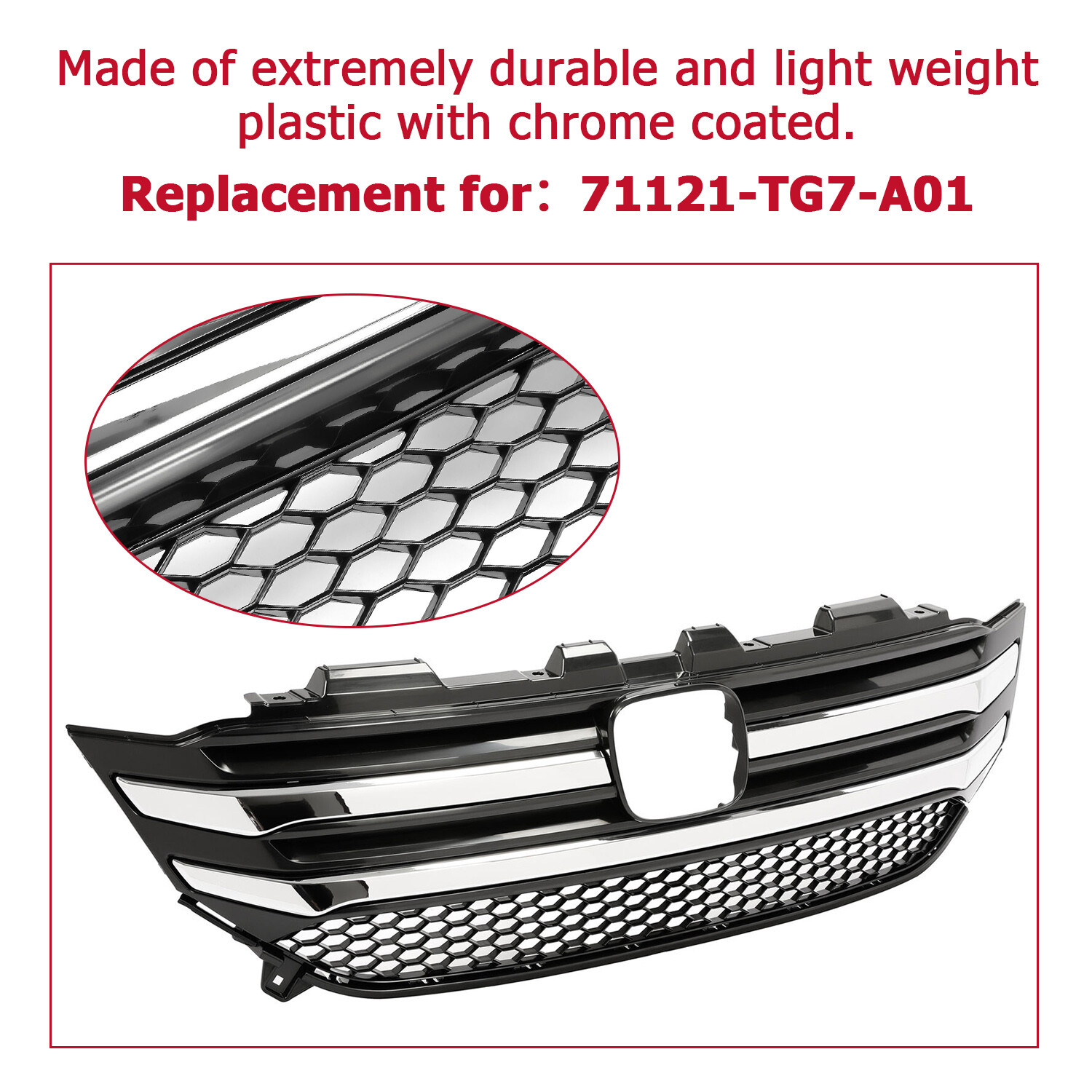 For 2016 2017 2018 Honda Pilot Front Bumper Upper Grille W/Chrome Trim ...