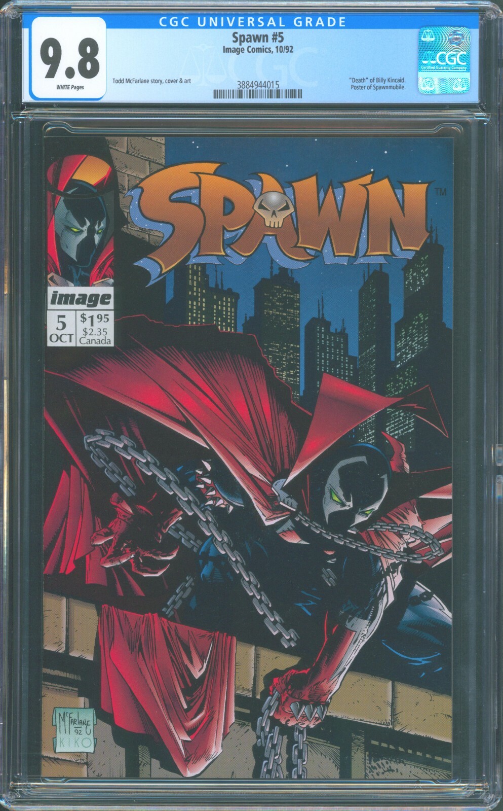 SPAWN #5 CGC 9.8 "DEATH" OF BILLY KINCAID, MCFARLANE STORY AND COVER ...