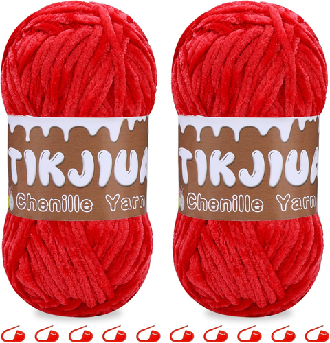 2 * 100G /7Oz Chenille Yarn for Crocheting, Chunky Chenille Yarn with ...