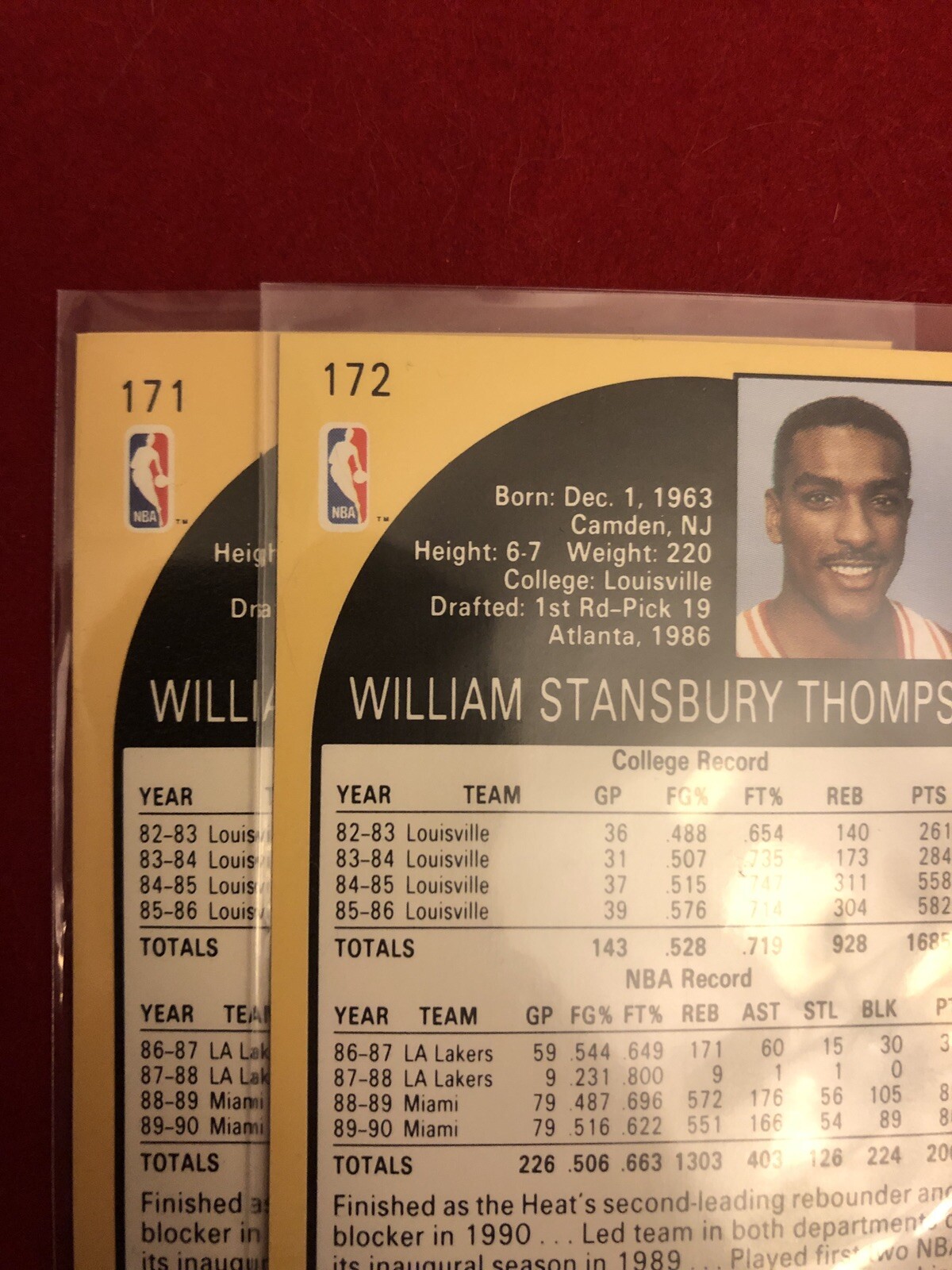 1990 NBA Hoops Error Jon Sundvold Billy Thompson #171 & #172 COMPLETE ...
