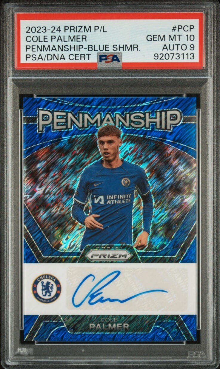 23-24 Panini Prizm PL Blue Shimmer Penmanship Auto FOTL COLE PALMER PSA ...