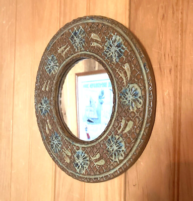 Rustic 10" Round Hand Made Art Pottery Mirror - Brown/Beige - Signed | eBay