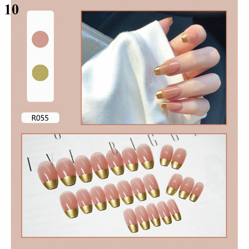 24PCS False Reusable Fake Nails Stick Press On Full Cover Artificial ...