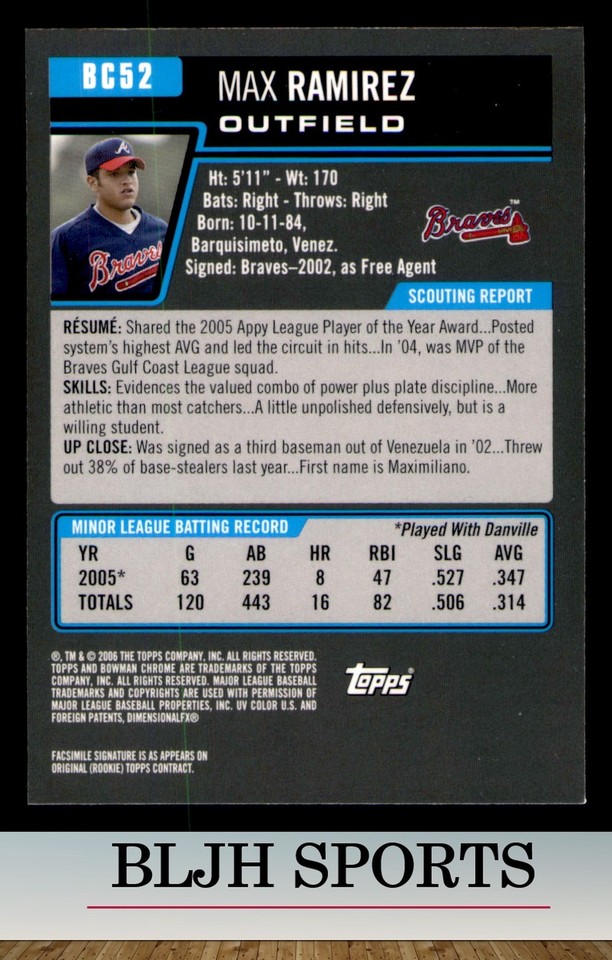 2006 Bowman Chrome #BC52 Max Ramirez Atlanta Braves (A),RC (2A0) | eBay