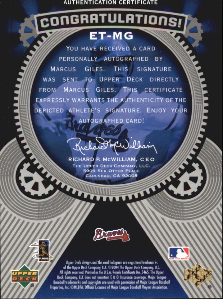 2004 Upper Deck Etchings Etched in Time Autograph Blue #MG Marcus Giles ...