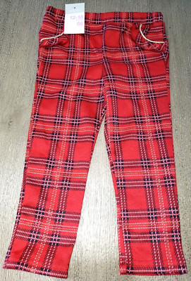 girls NEW RED PLAID CHRISTMAS PANTS size 12/18 month gold sparkle line ...