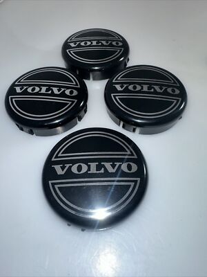 SET OF 4 VOLVO BLACK CENTER WHEEL HUB CAPS COVER LOGO RIMS 3546923 ...