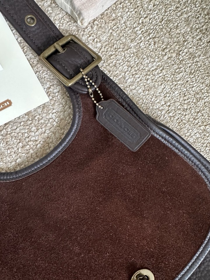 COACH VINTAGE BERKELEY 90'S MAHOGANY SUEDE & LEATHER SADDLE BAG 9014 ...
