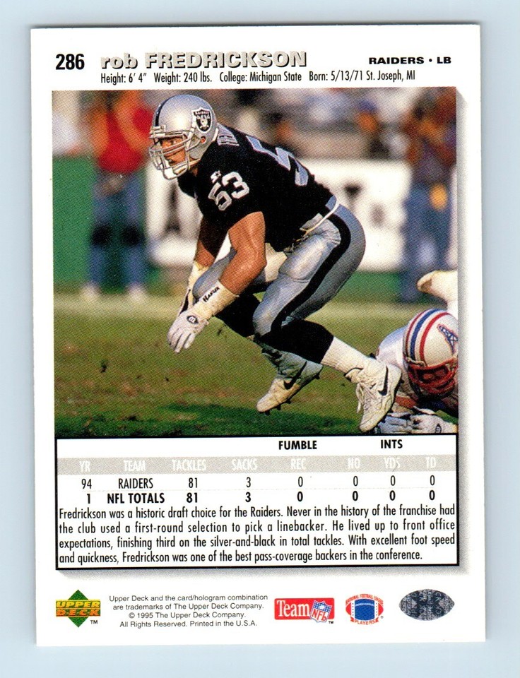 1995 Collector's Choice Rob Fredrickson Los Angeles Raiders #286 | eBay