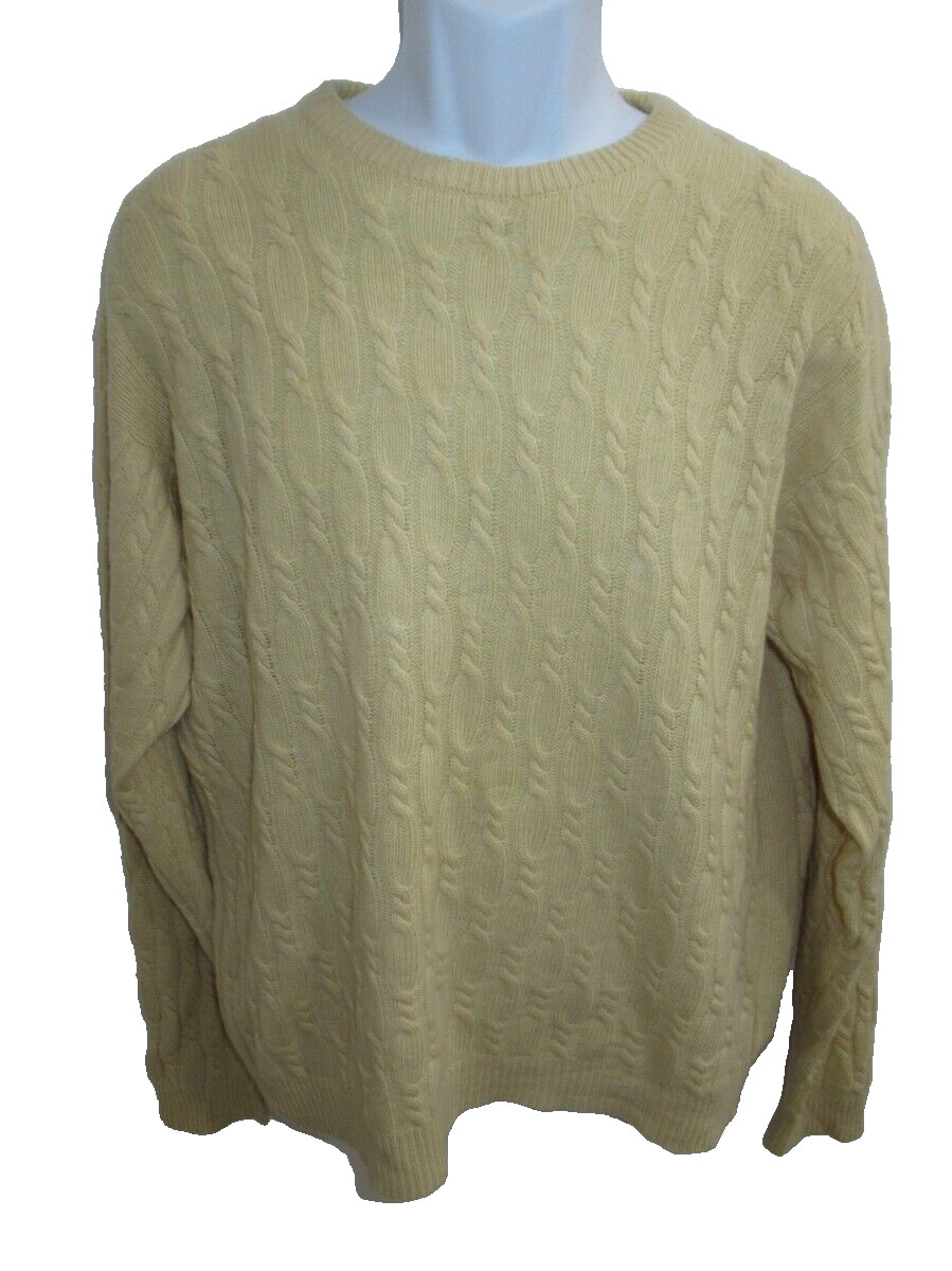 Embassy Row 100% Cashmere Yellow Cable Knit Crew Neck… - Gem