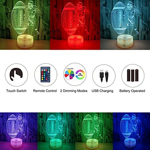 3D LED Football Night Lights, 7 Changing Colors, USB Powered, Dimmable ...