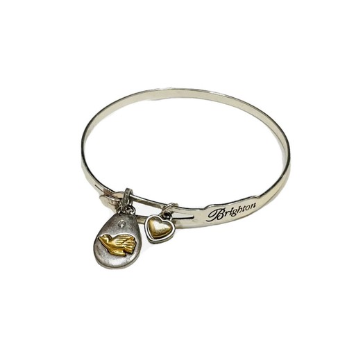 Brighton Art and Soul Charm Bracelet Hammered Silvertone Bangle Peace ...