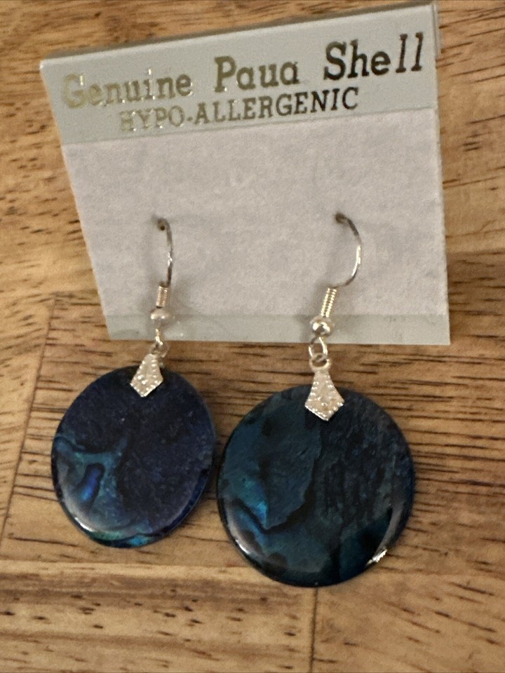 Genuine Paua Shell Hypo Allergenic Round Dangle Earrings Blue Green New ...