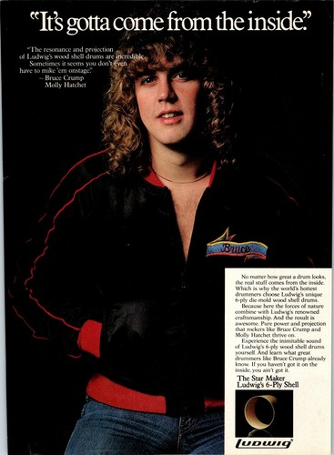 1980 VINTAGE 8X11 PRINT Ad FOR Ludwig Drums WITH Bruce Crump of Molly ...