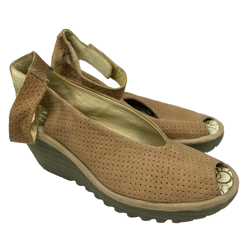 Fly London Shoes Womens Size 38 US 8 Peep Toe Ankle Strap Wedge Sandals ...