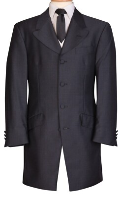 Prince Edward Grey Jacket Plain 3/4 Length Teddy Boy Drape Wedding ...