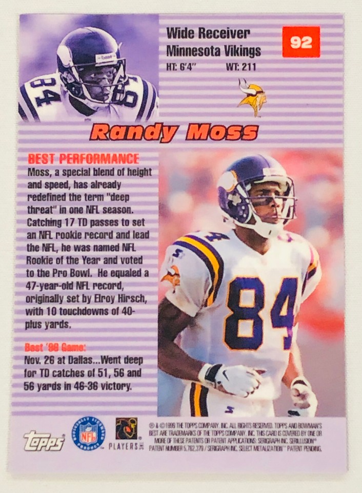 Randy Moss 1999 Bowman's Best Football Best Performers NM-MT Card #92 ...