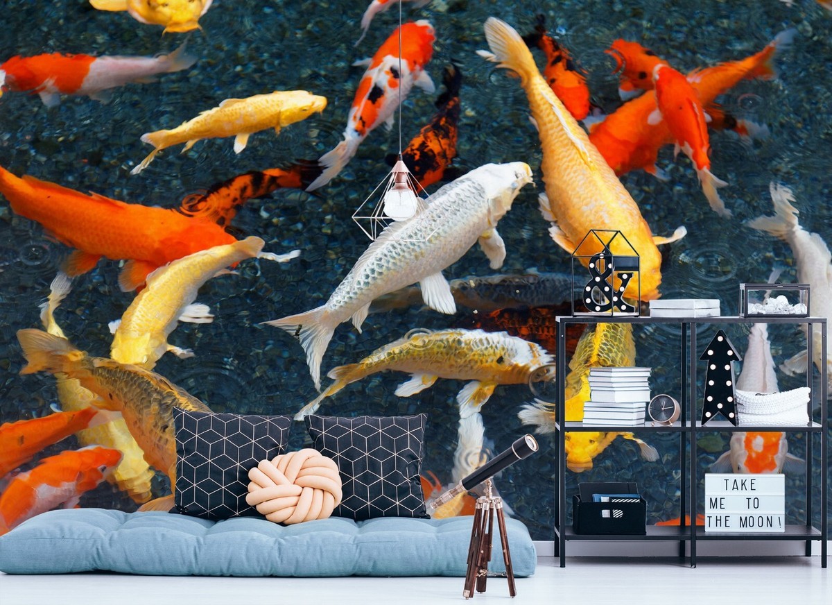 Koi Pond Wallpaper For Walls Pond Multicolor 3D Vinyl Wallpaper, For