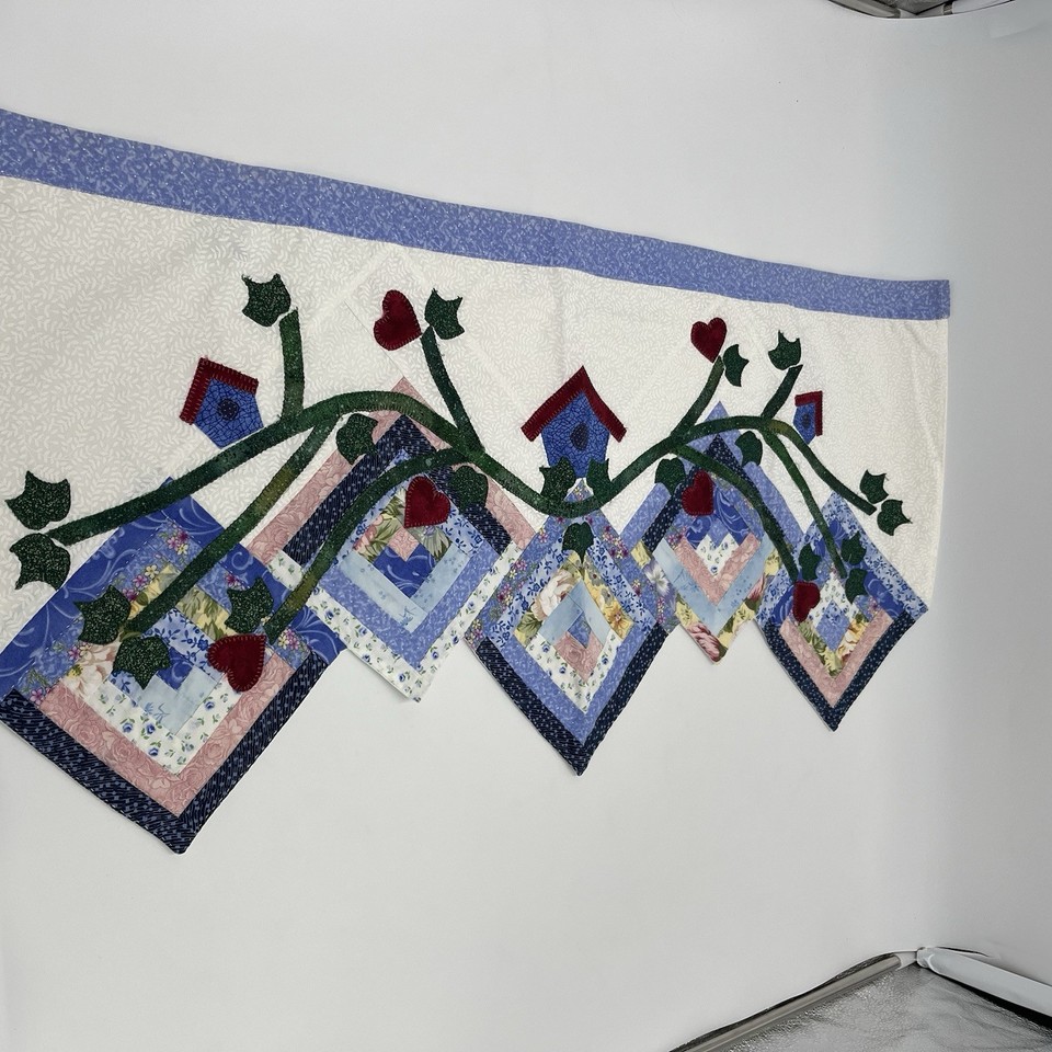 Handmade Quilt Window Valance Birdhouse, Appliqué, Log Cabin Patchwork ...