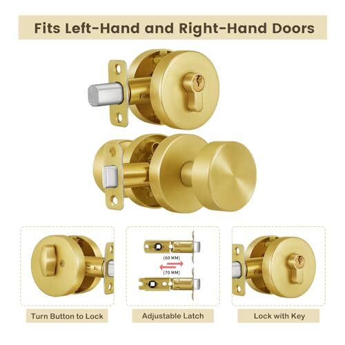 Gold Entry Door Knob and Single Cylinder Deadbolt Lock Deadbolt Set ...