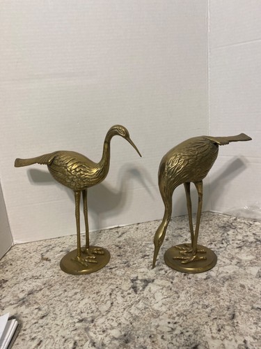 vintage solid brass set of 2 cranes | eBay