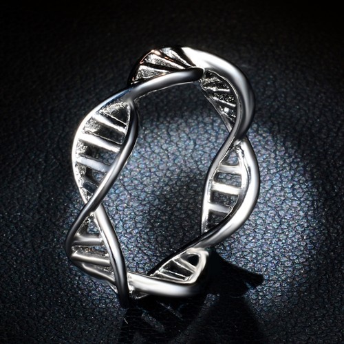 Silver/Rose Gold Plated DNA Double Helix Symbol Molecule Ring Spiral ...