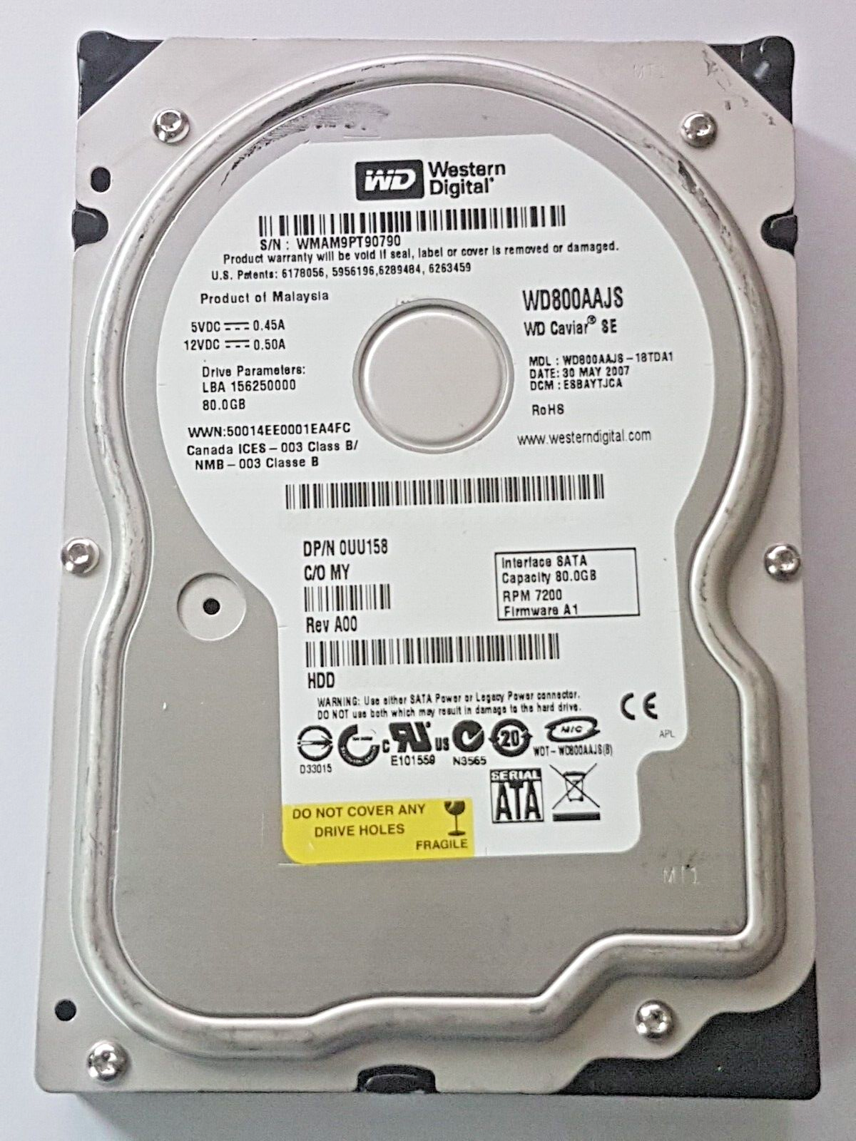 80 GB SATA Western Digital WD800AAJS-18TDA1 7200rpm 8MB HDD 3.5" Hard ...