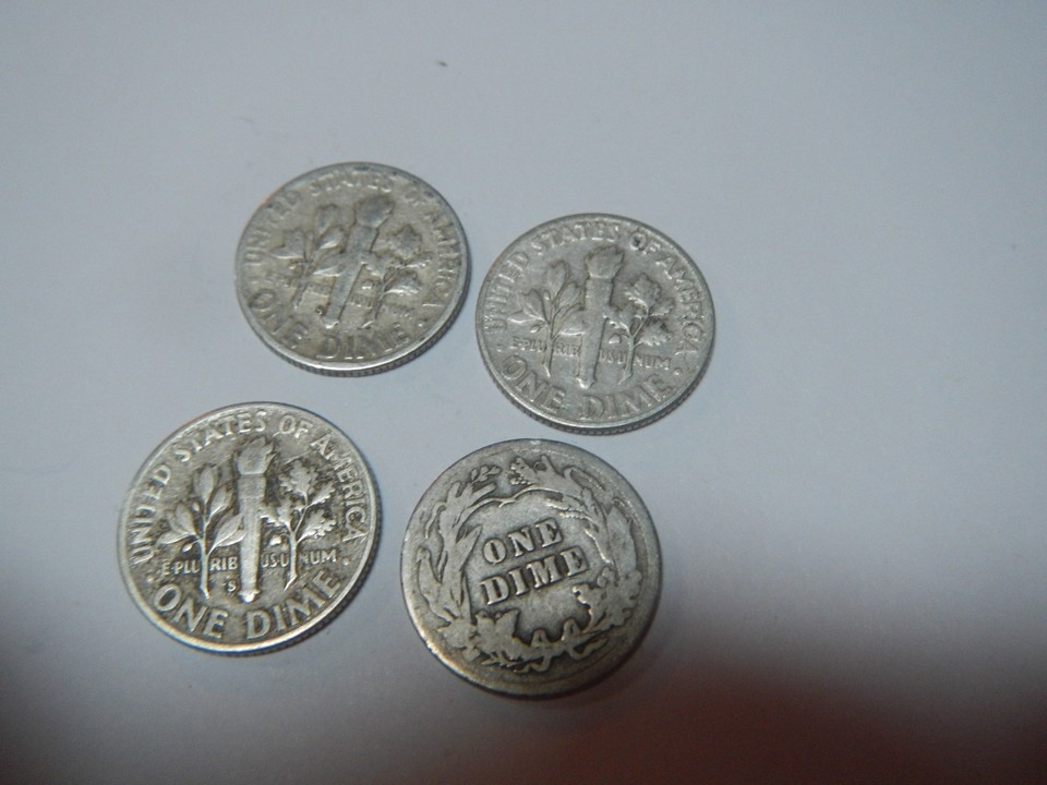 4 Dimes Roosevelt Barber Junk Silver Coins 4 x 10c (7c6) | eBay