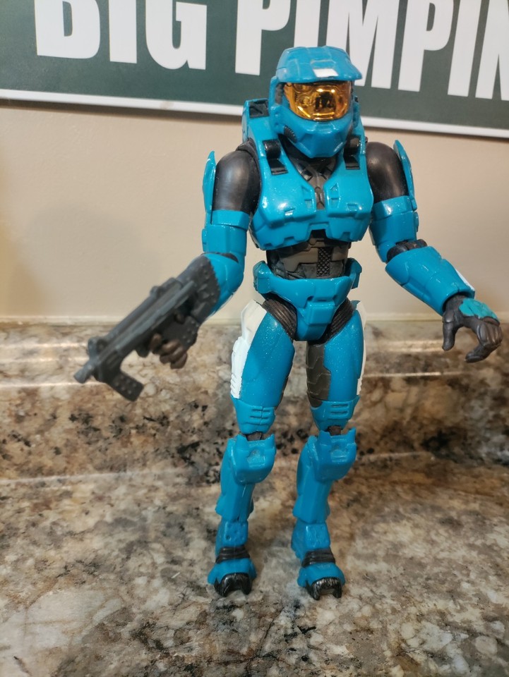 HALO 2 Teal Cyan Spartan Action Figure 8” Joyride Studios HTF With Pew ...
