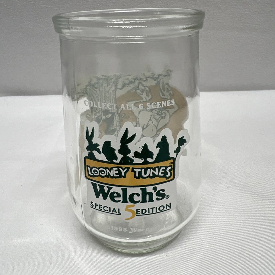 WELCH'S JELLY JAR GLASS 5 LOONEY TUNES CARTOON DRINK GLASS TASMANIAN ...
