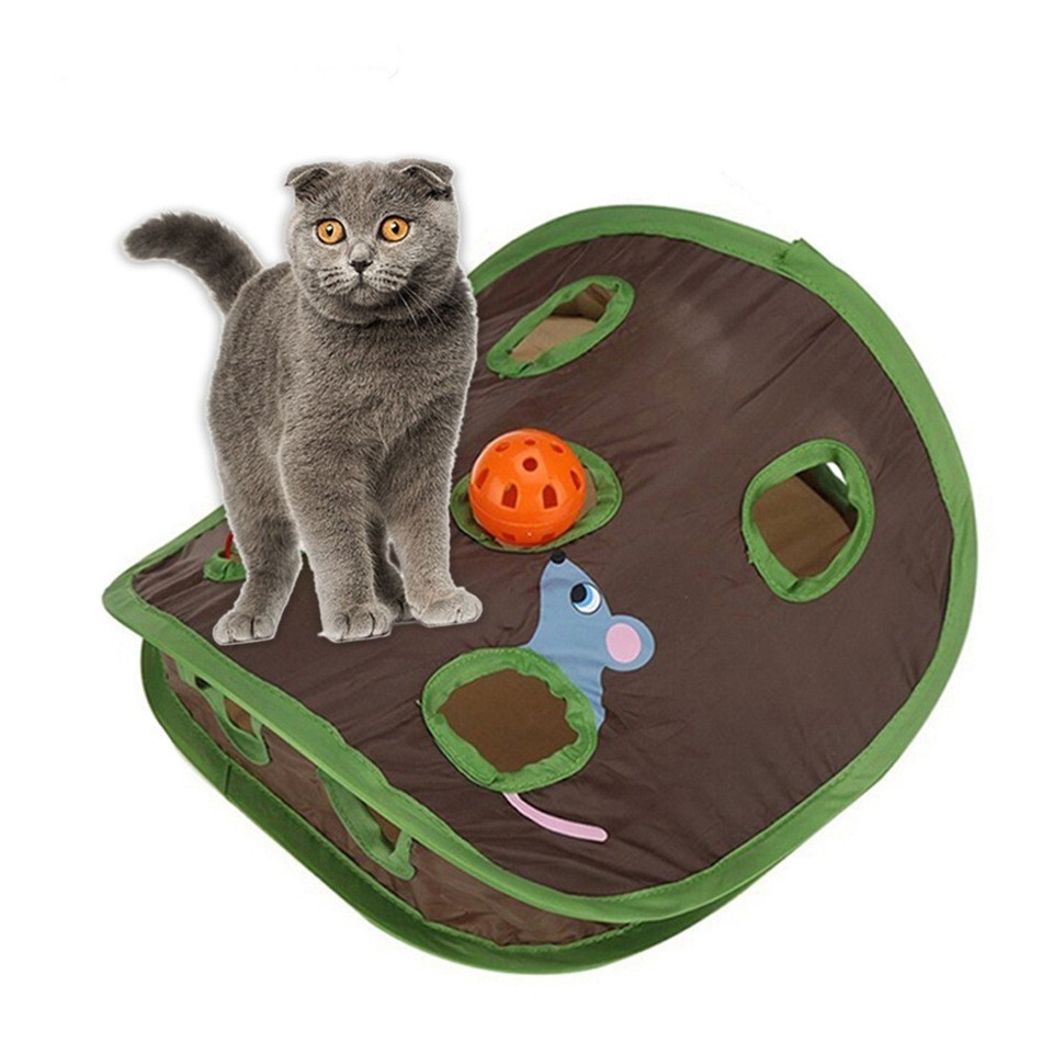 Cute Pet Cat Interactive Hide Seek Game 9 Holes Tunnel Mouse Hunt Toy ...
