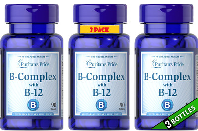 3 Pack Vitamin B Complex with Vit B-12, B1, B2, B3 B12, 270 Tabs (3x90 ...