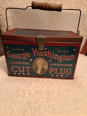 Antique George Washington Cut Plug Adv Tobacco Lunch Box Tin Litho ...