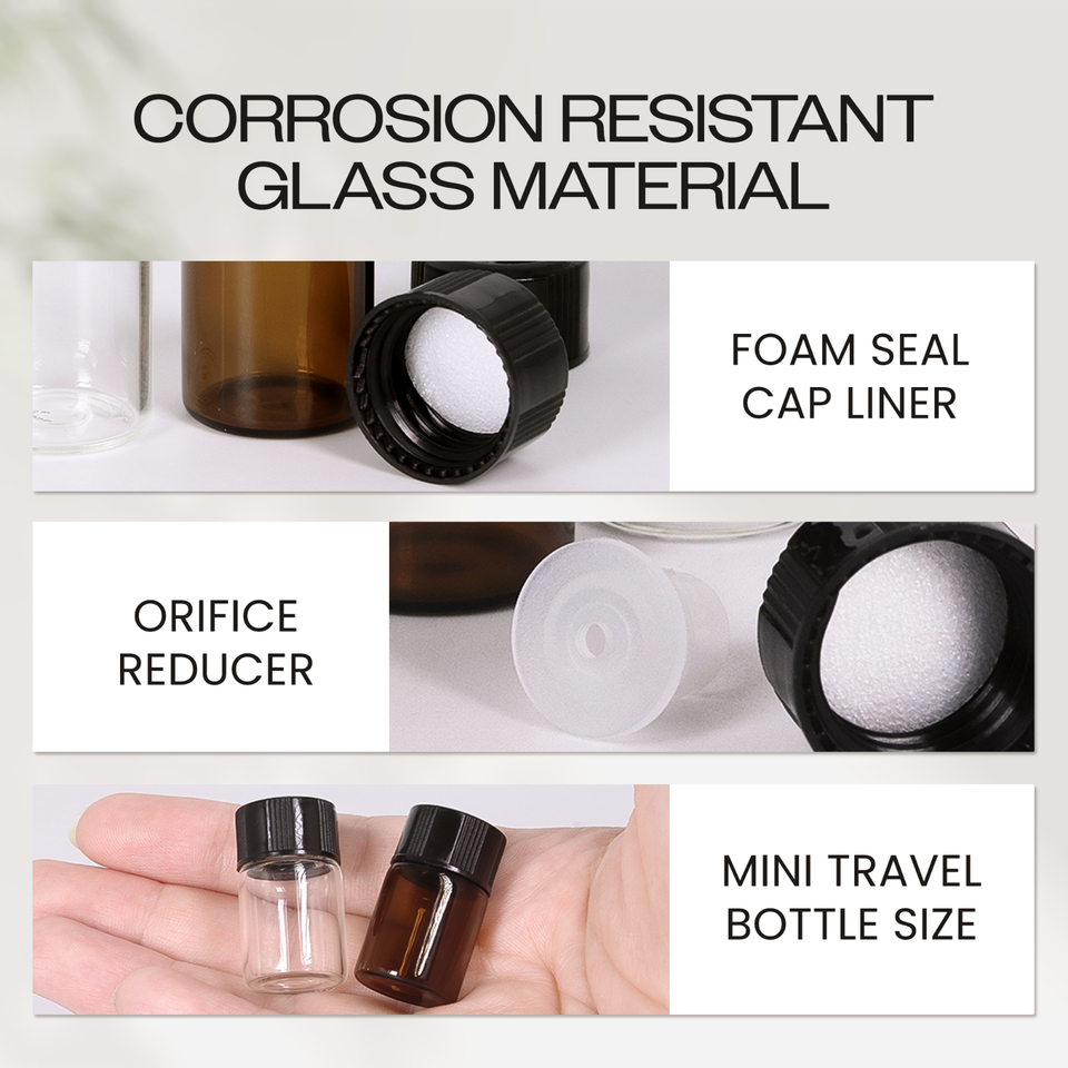 12 Pieces 2ML Clear Essential Oil Small Sample Glass Vials Bottles ...